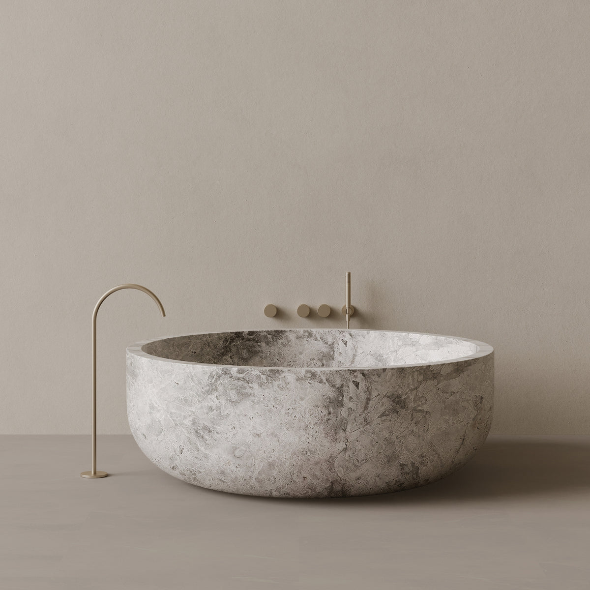 56& X 56& HANDCRAFTED ROUND STONE BATHTUB – ELEMENTO BATH