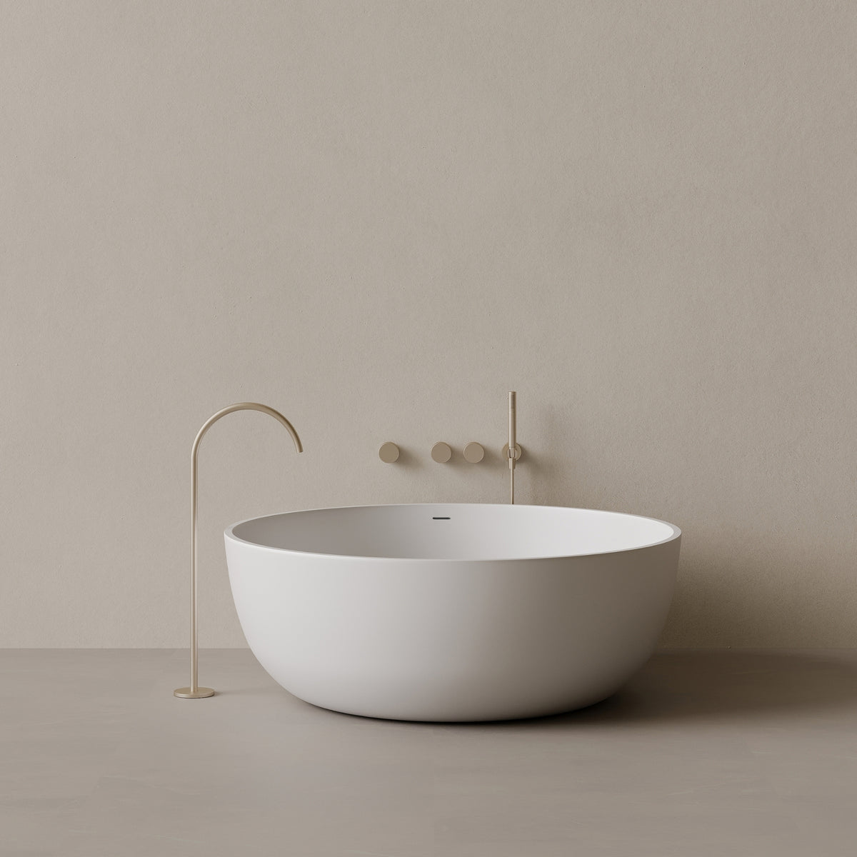 58” ROUND SOLID SURFACE FREESTANDING BATHTUB – MATTE STONE RESIN ...